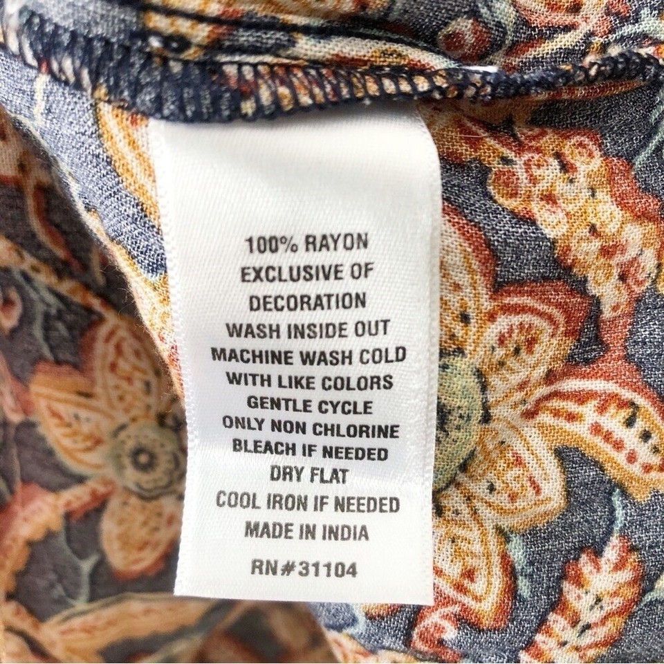Belk Wonderly Blue Batik Multicolor Autumn Floral Boho Peasant Top Size ...