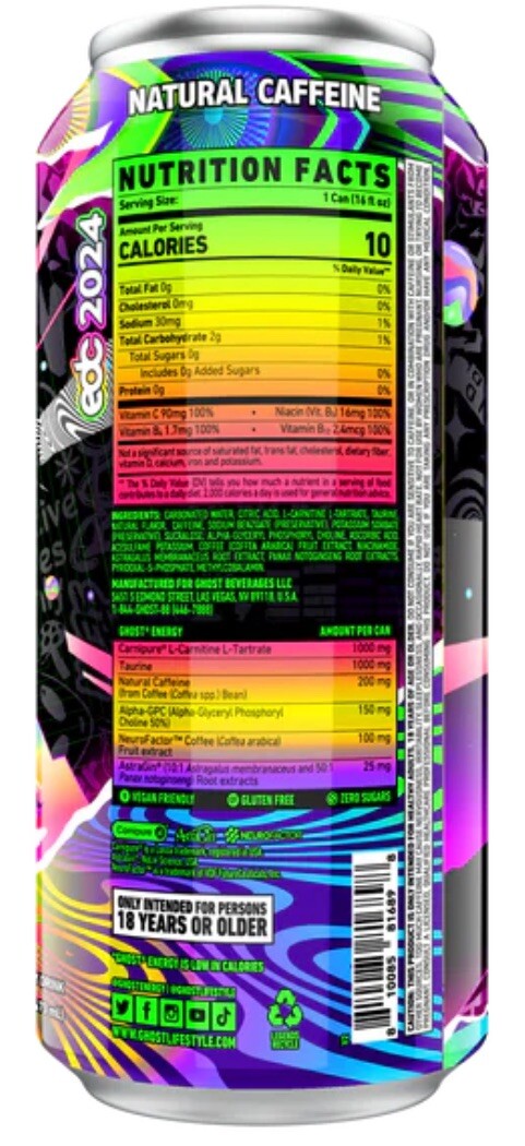 Ghost Energy EDC 2024 Electric Limeade Glow-In-The-Dark Can 1-16 FL OZ ...