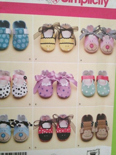 Simplicity Sewing Pattern 2491 Baby Infant Footwear Shoes Slippers Size ...