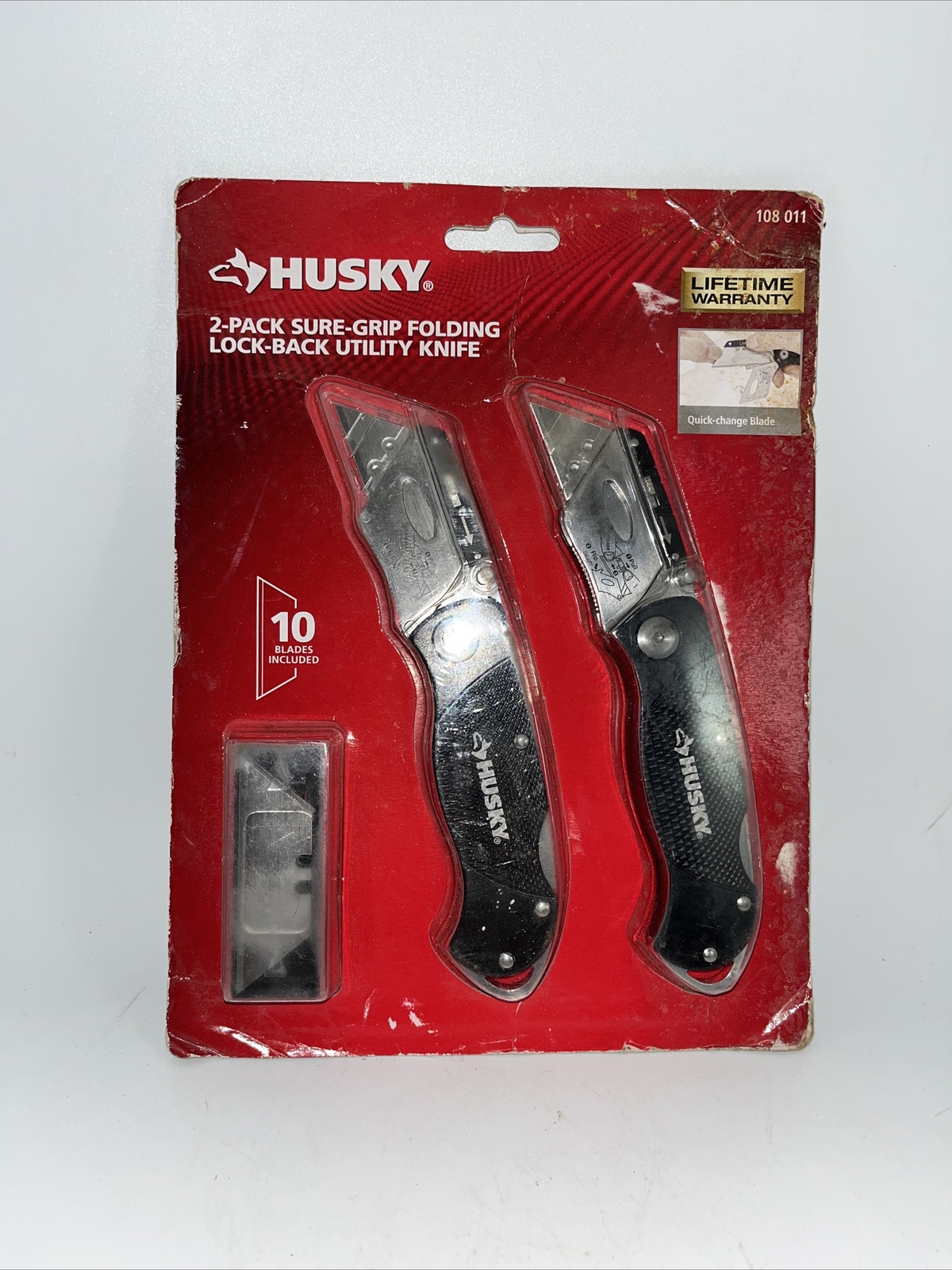 Husky 2- Pack Sure - Grip Folding Lock- Back Utility Knife 10 Blades ...