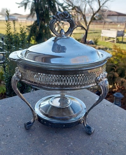 WARMING STAND-VINTAGE SILVER PLATED CHAFING WARMING STAND WITH GLASS ...