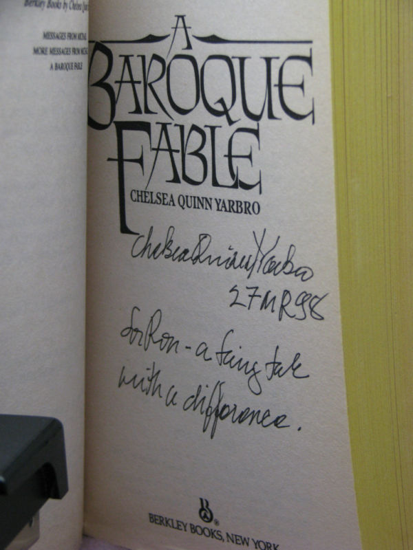 1st, signed by the author, A Baroque Fable by Chelsea Quinn Yarbro ...