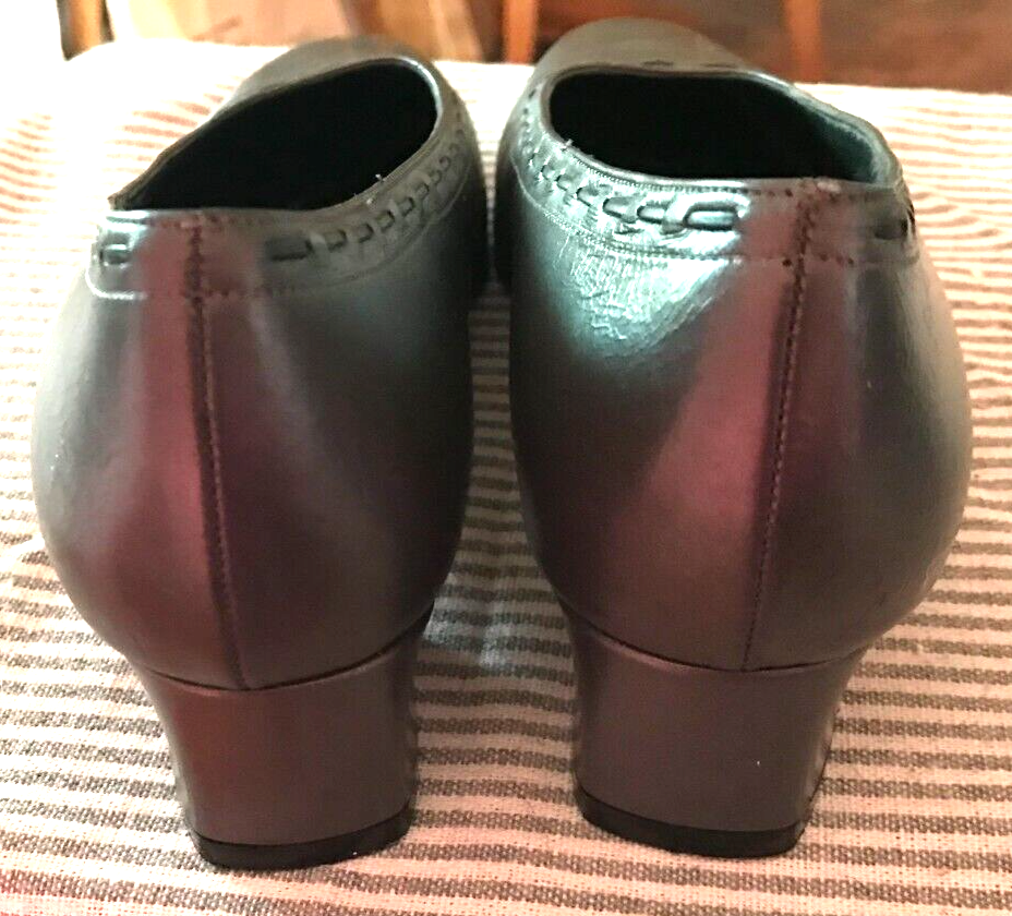 RANGONI FIRENZE GRAY LEATHER PUMPS PERFORATED & LEATHER STITCH TRIM ...