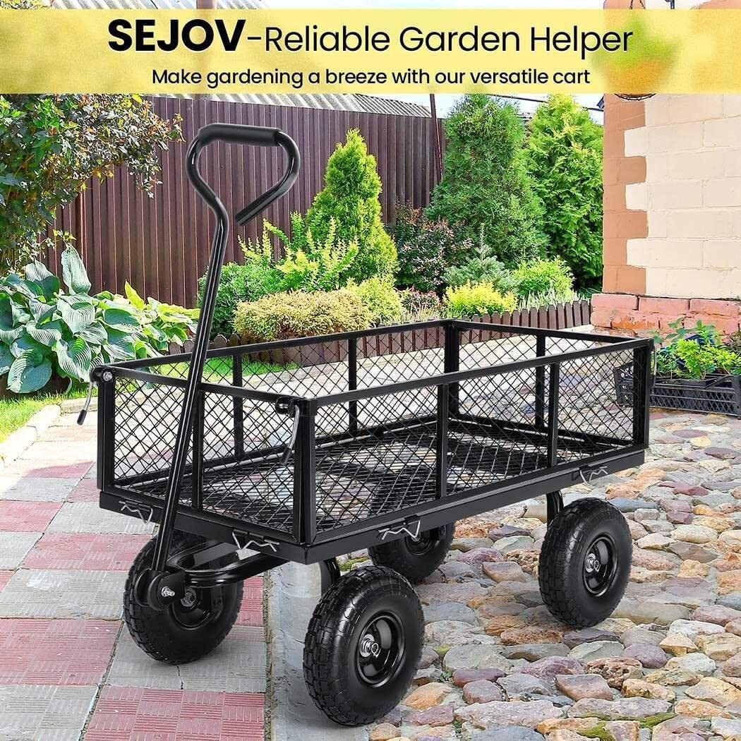SEJOV Garden Cart Heavy Duty Yard Dump Wagon Cart Steel Lawn Utility ...