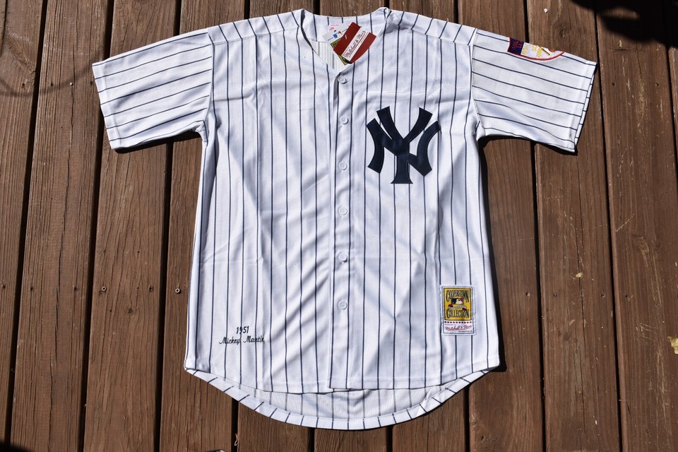 New Mickey Mantle New York Yankees WHITE Pinstripe Baseball Jersey Men ...
