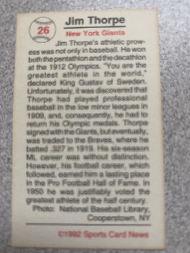Jim Thorpe 1992 Allan Kaye's Sports Cards News #26 New York Giants | eBay