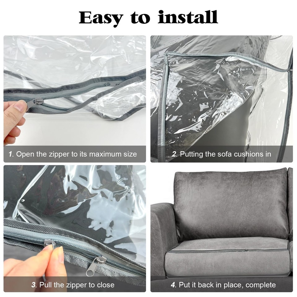 HFYZZ 4 Pcs Plastic Sofa Seat Cushion Covers Clear PVC Waterproof Grey ...