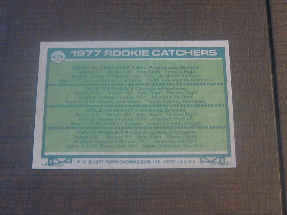 DALE MURPHY 1977 Topps Rookie Catchers Card # 476 vg-ex + BRAVES | eBay