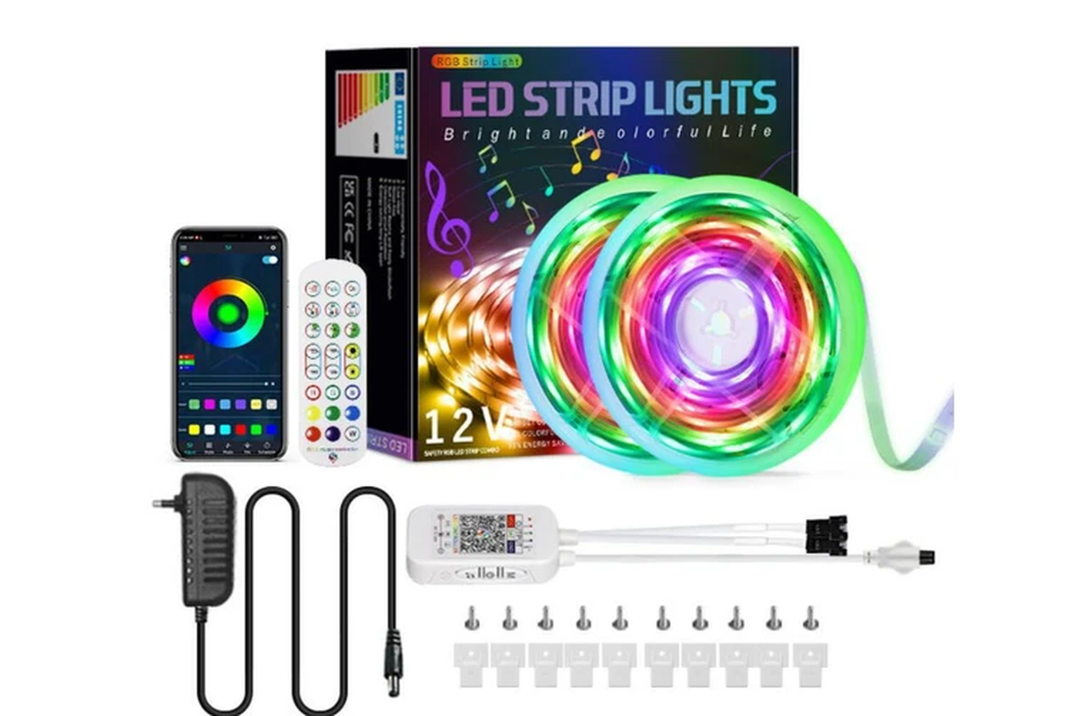 RGBIC/ LED rainbow bluetooth music light strip with remote control ...