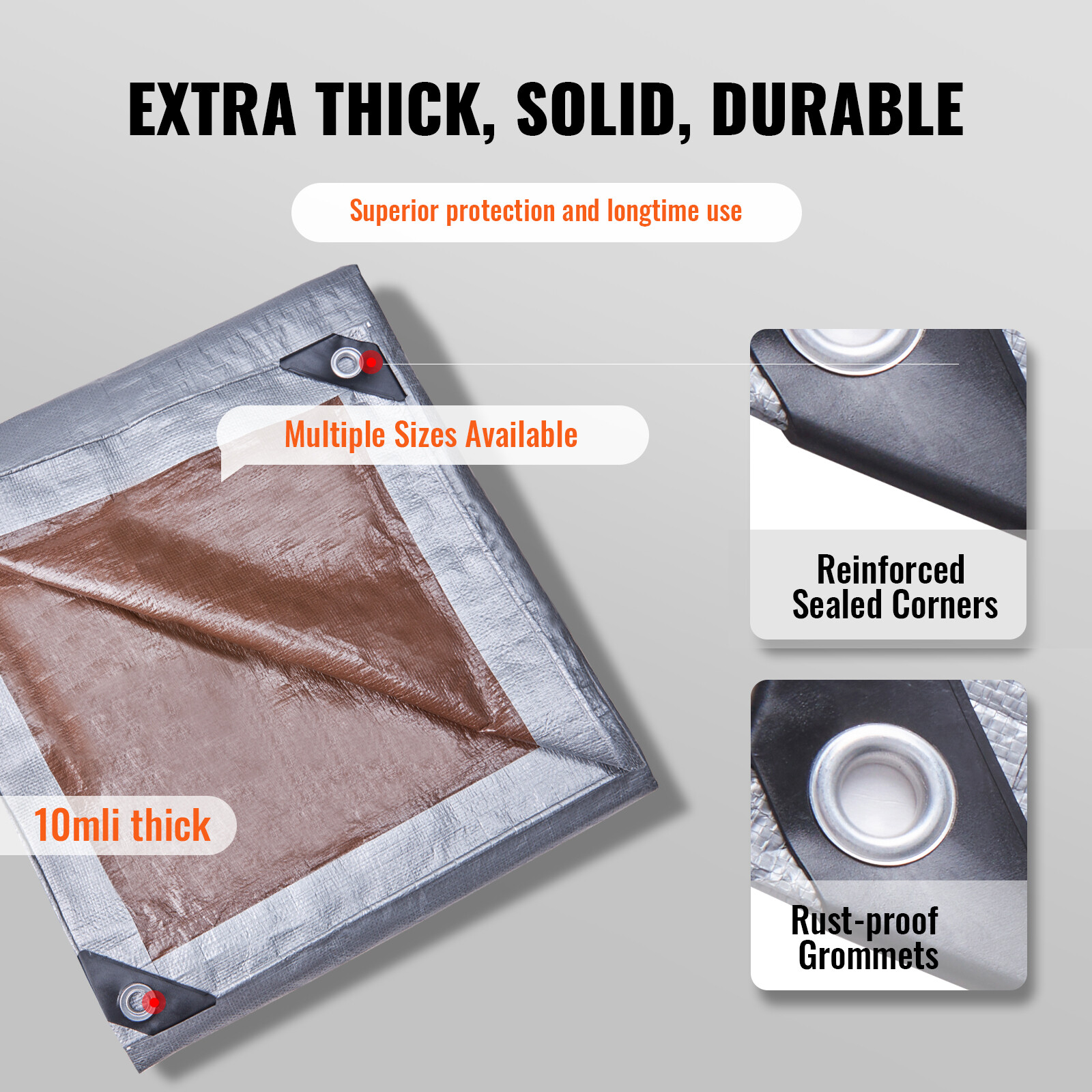 VEVOR Tarp Waterproof Tarpaulin 20 x 30 ft 10Mil Plastic Poly Tear UV ...