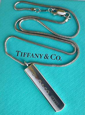 Tiffany & Co Sterling Silver 1837 Bar Pendant 18" Snake Chain Necklace ...
