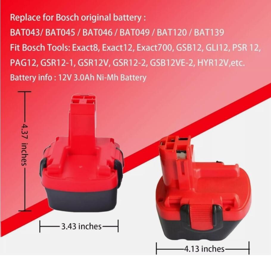 1~2PCS 12V Battery For Bosch BAT043 3.6Ah BAT045 BAT120 GSR 12-2 NI-MH ...