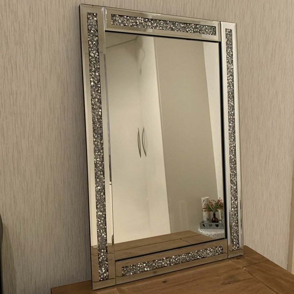 40x60 Silver Diamante Wall Mirror Girls Bed Bath Room Bling Jewel Wall ...