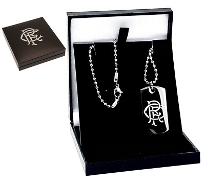 RANGERS FC STAINLESS ENGRAVED CREST DOG TAG & 53cm LONG CHAIN PENDANT ...