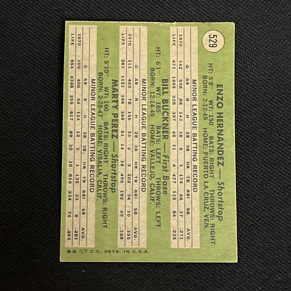 BILL BUCKNER 1971 TOPPS ROOKIE STARS SIGNED AUTOGRAPHED CARD #529 ...