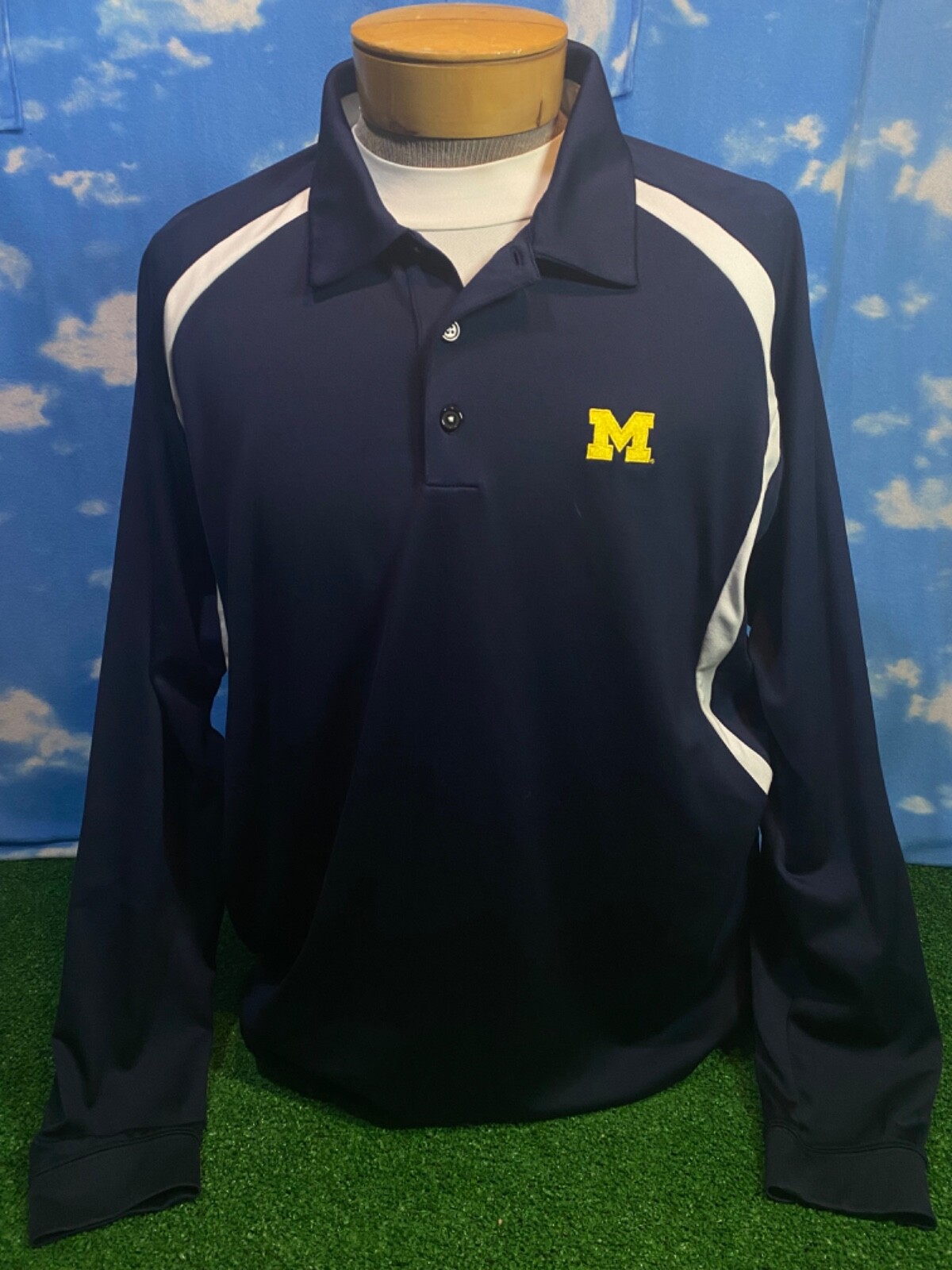Michigan Wolverines Polo Shirt U of M golf adidas Large long sleeve c38 ...