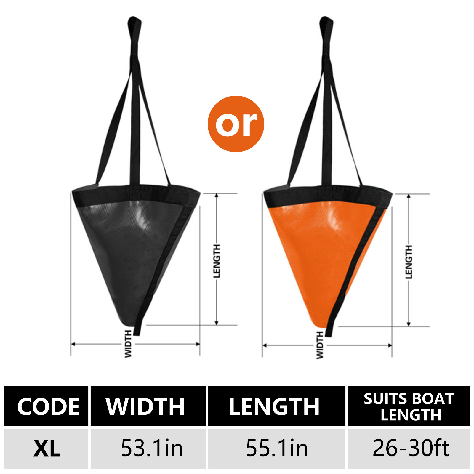 Drift Sock Sea Anchor Drogue Boat Brake w 30ft Kayak Tow Rope Ball ...