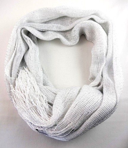 White Scarf Silver Threads Fringed Edges Sheer Lightweight Prom Bridal ...