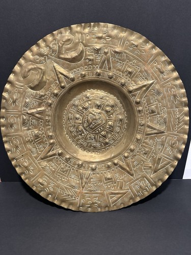 Vintage Solid Brass Plate Aztec Mayan Sun Calendar Mexico Wall Art 11in ...