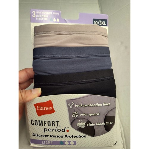 Hanes Comfort Period Underwear 3-Pack Leak Light Protection Odor Guard ...