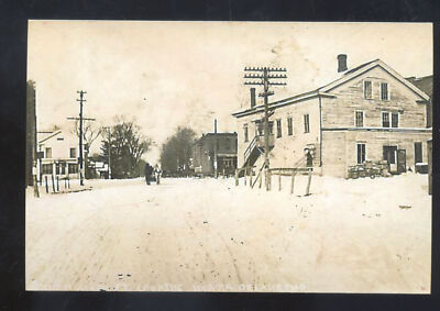 REAL PHOTO ORLAND INDIANA DOWNTOWN STREET SCENE WINTER SNOW POSTCARD ...