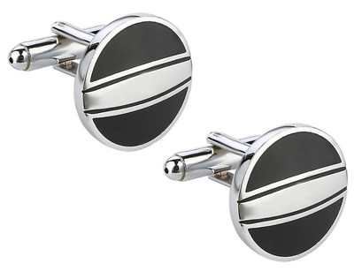 Silver and Black Enamel Detail Mens Cuff links by CUFFLINKS.DIRECT ...