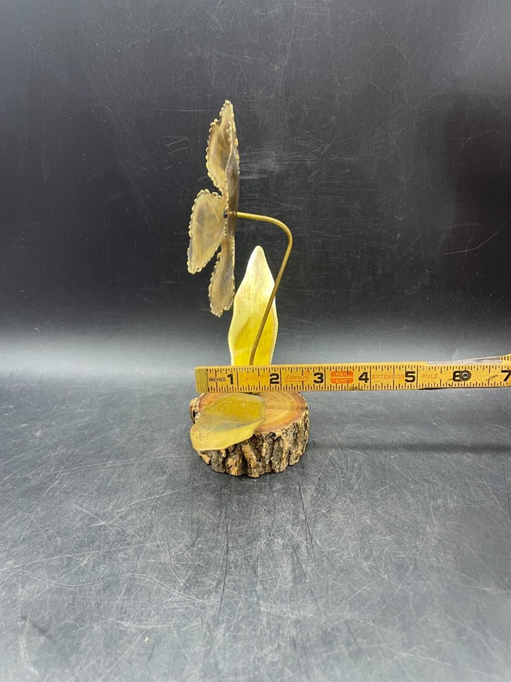 Vintage Mid-Century Modern Metal Floral Sculpture Jere Style Wood base ...
