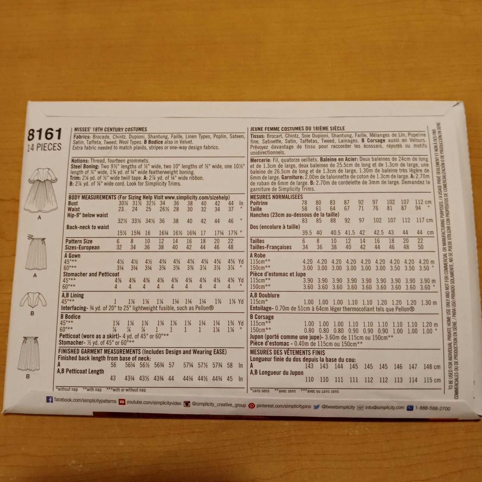 Simplicity 8161 Pattern 18th Century Colonial Outlander Dress Duchess ...