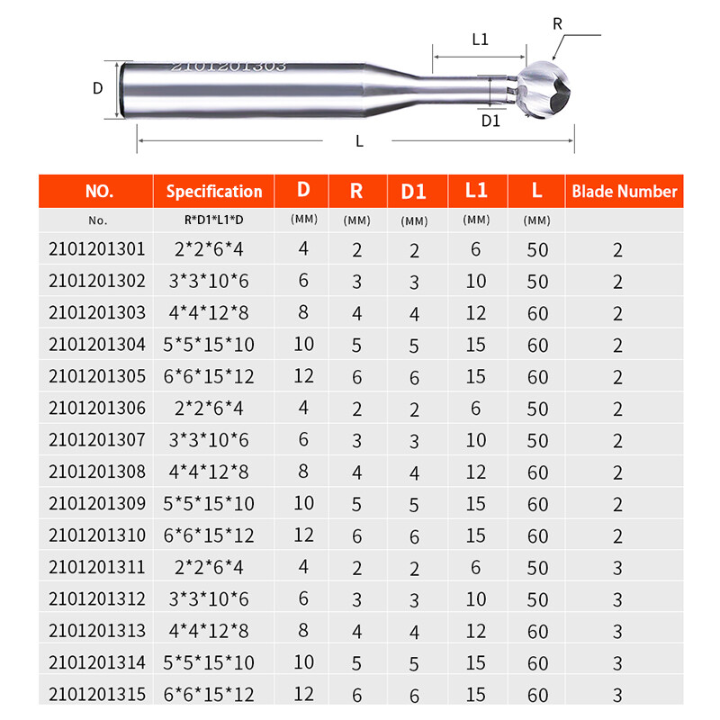 R2mm - R6mm Nano Coated Solid Carbide Ball Nose End Mill Lollipop ...