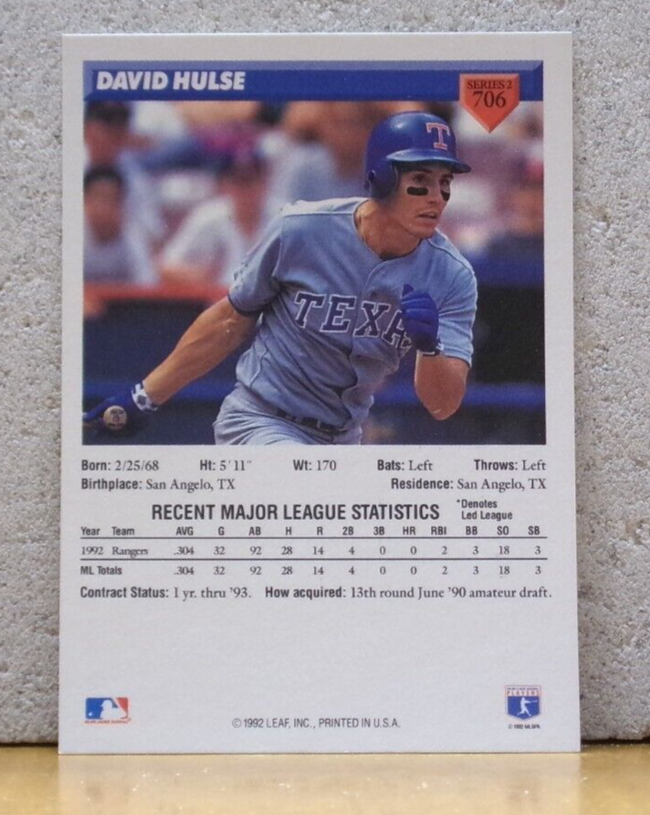 AUCTION 550 BASEBALL CARD DONRUSS 93 TEXAS RANGERS DAVID HULSE OF | eBay