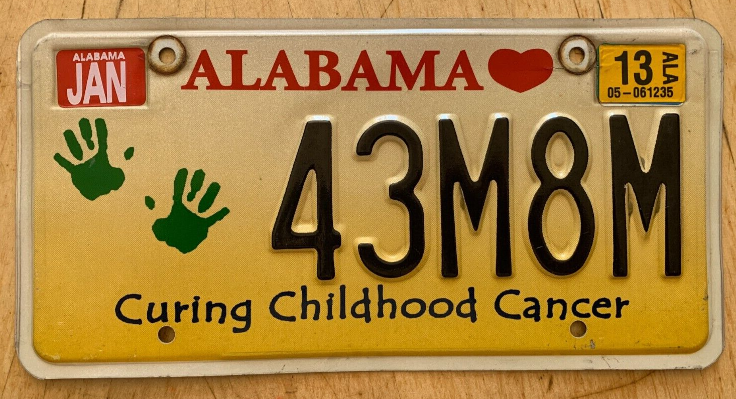 ALABAMA CURING CHILDHOOD CANCER GRAPHIC LICENSE PLATE " 43 M8M " AL ...