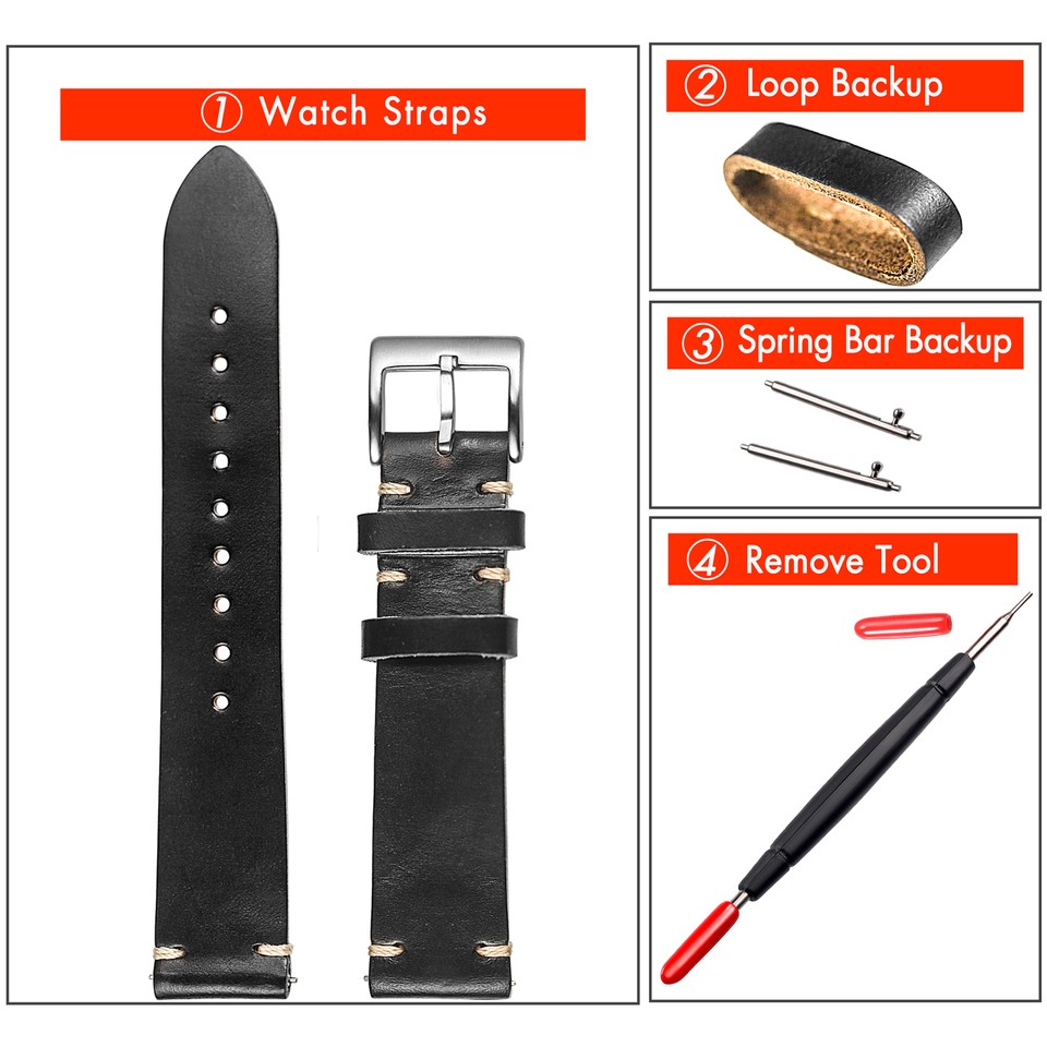 Horween Leather Watch Bands for Men 18 19 20 21 22mm Quick Release ...