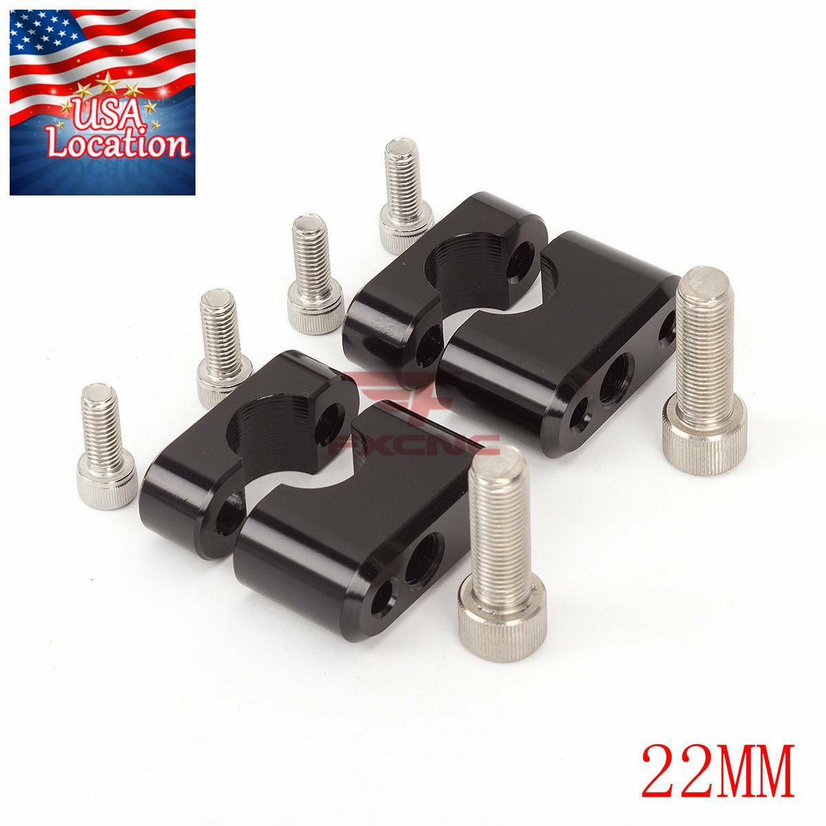 Black CNC Motorcycle HandleBar Fat Bar Mount Clamps Risers Adapters ...