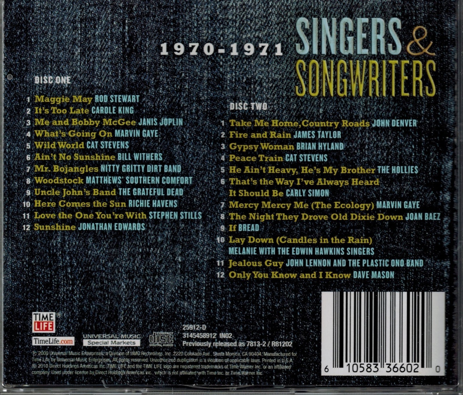 TIME-LIFE - SINGERS & SONGWRITERS - 1970-1971 - 24 SONGS - MINT 2 CD ...