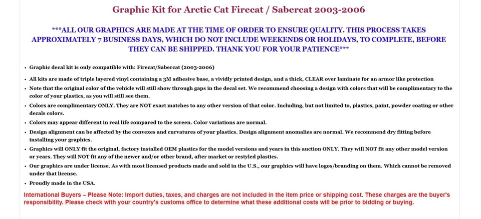 Sled Graphic Stickers Decals For Arctic Cat Firecat/Sabercat 2003-2006 ...