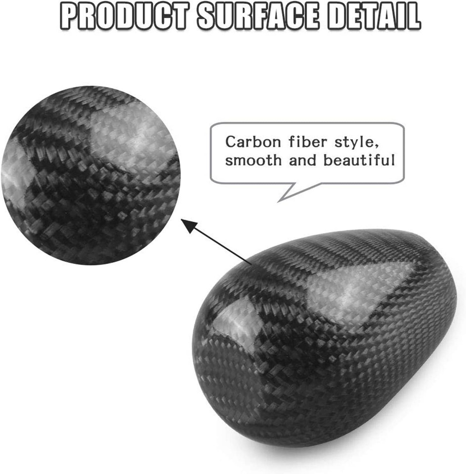 Carbon Fiber Shift Knob with Adapters, Black Oval Ball Stick Shifter ...