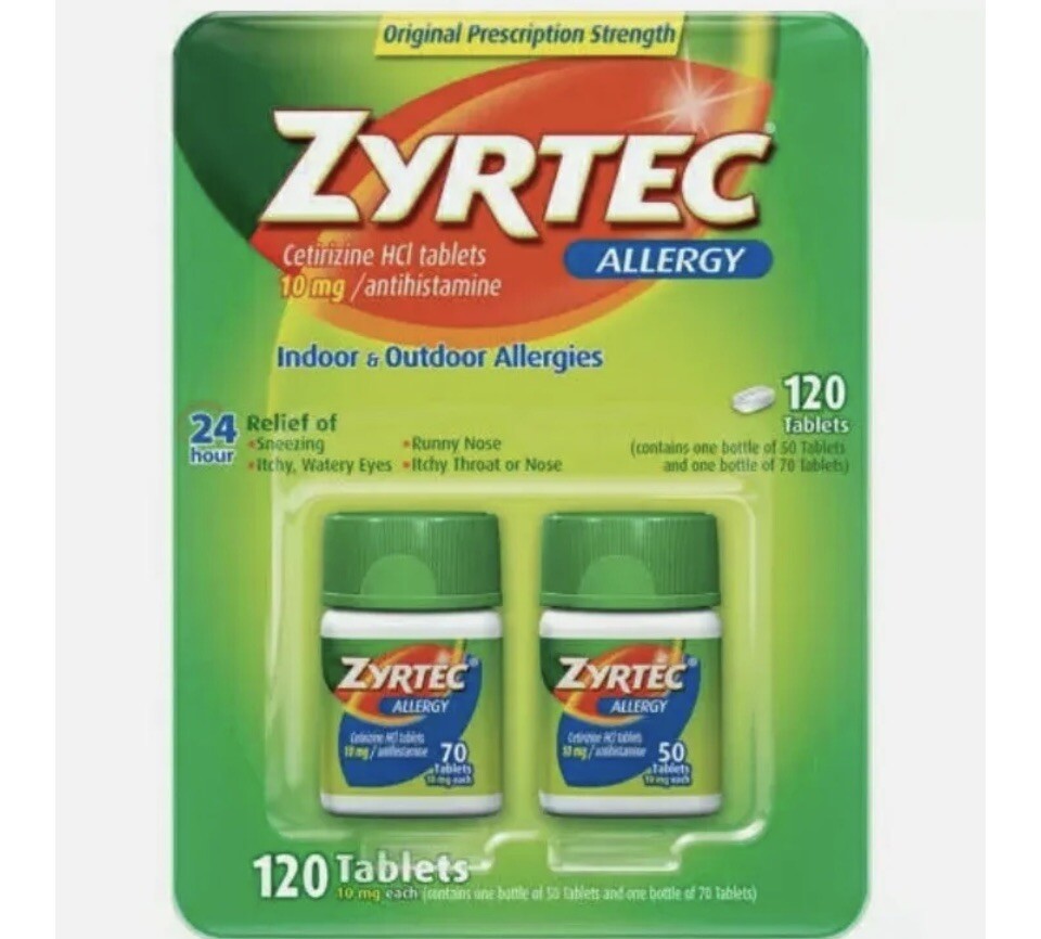 Zyrtec Cetirizine Hcl/Antihistamine (10 mg) Full Case 120x12ct PHARMACY ...