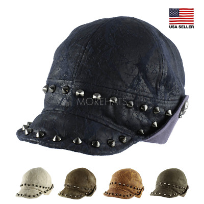 Studded Cotton Floppy Short Brim Hip-hop Baseball Cap Aviator Trapper ...