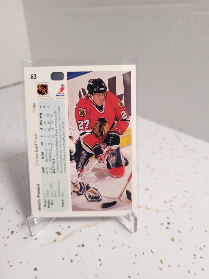 1990-91 Upper Deck Hockey Jeremy Roenick #63 Rookie Card RC Chicago ...