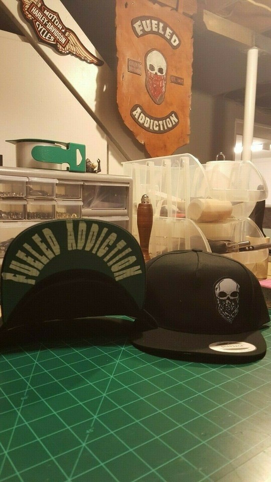 Mens Fueled Addiction Fitted Black Flat Bill Brim Flex Fit Baseball Hat ...