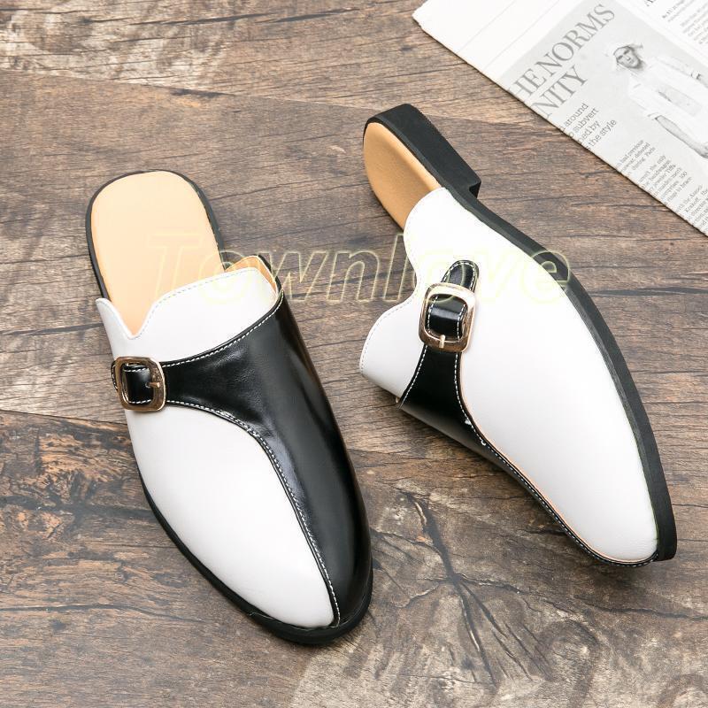 Slip-on Loafers Backless Slingback Slipper Shoes Mens Flats Mules Faux ...