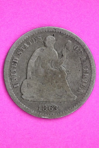 1863 S Seated Liberty Half Dime Silver Coin Guaranteed Authentic ...