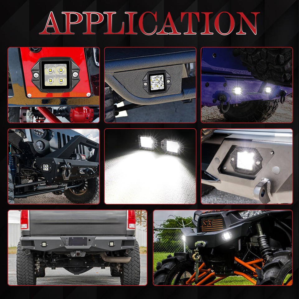 2x Flush Mount LED Pods Flood Spot Work Light Bar Offroad Backup Pickup ...
