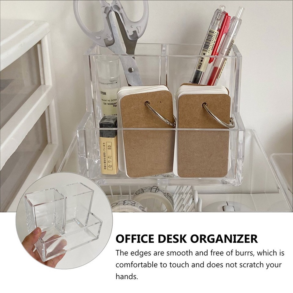 Desk Storage Box Pen Clear Office Stationery Holder Work Organizer ...