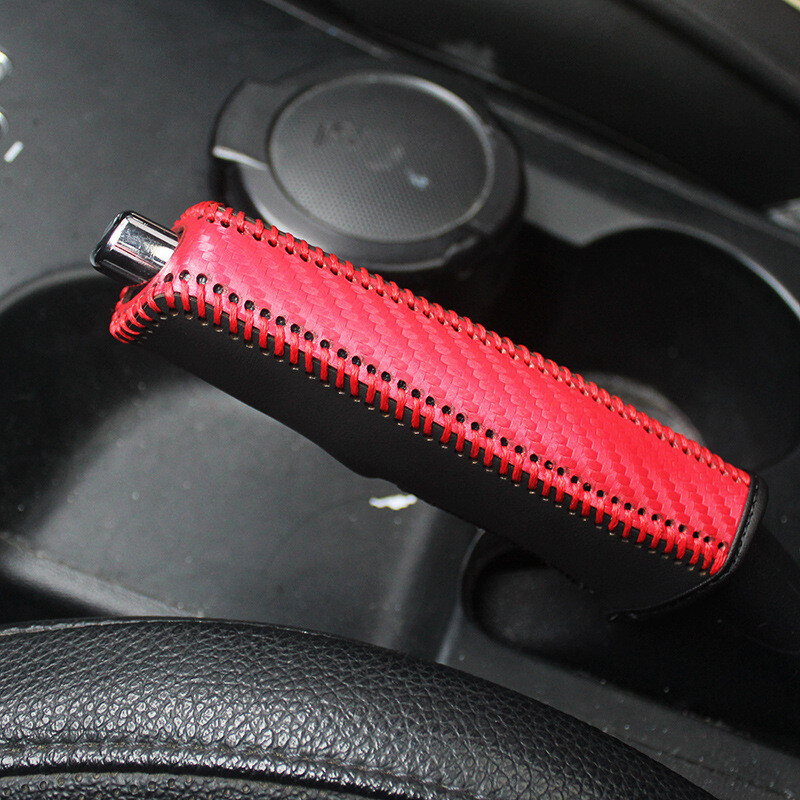 Carbon Fiber Car Leather Handbrake Cover Protective Sleeve Hand Brake ...