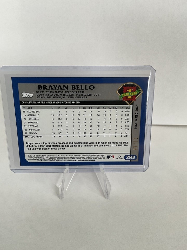 2023 Topps Archives Brayan Bello 2003 1st Year Foil Variation Red Hot ...