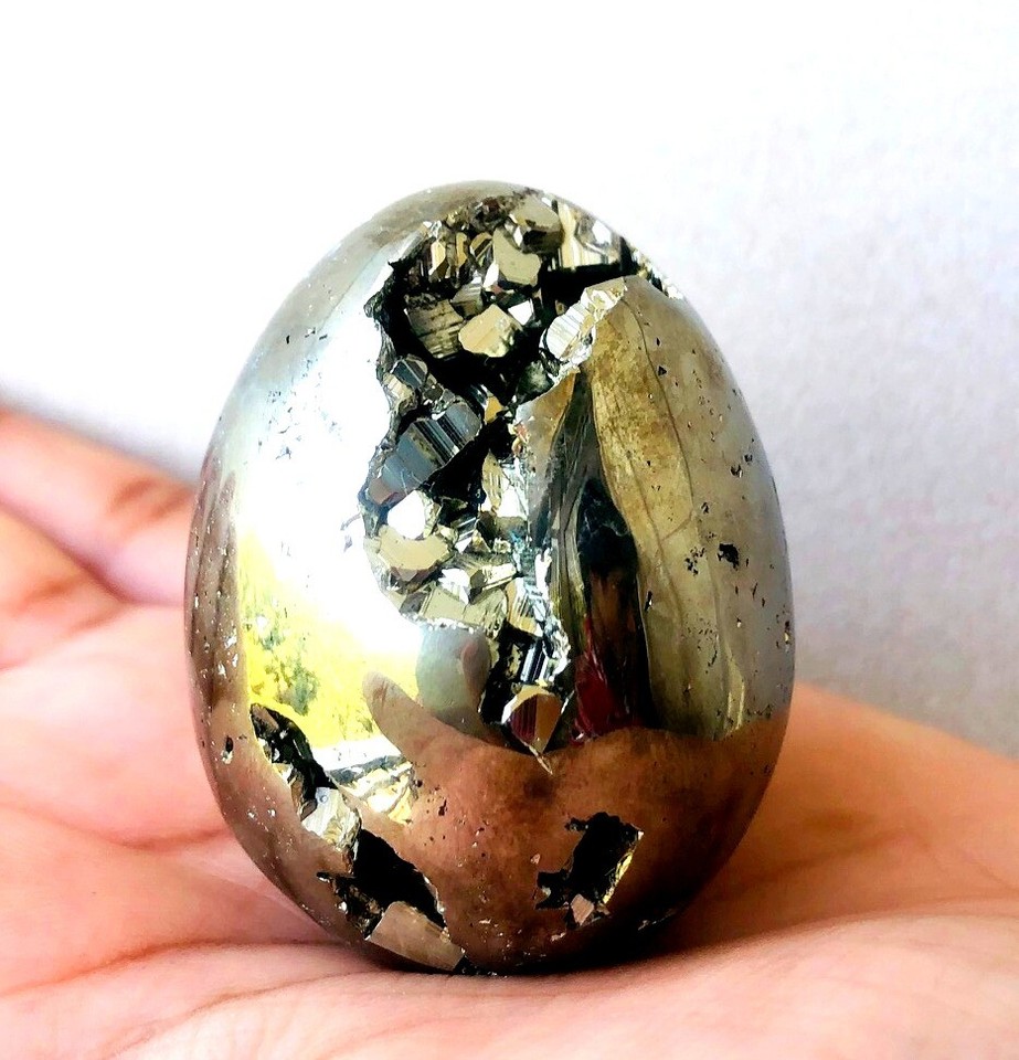 Golden Pyrite Oval Egg Polished Gemstone Healing Gift Feng Shui Psychic ...