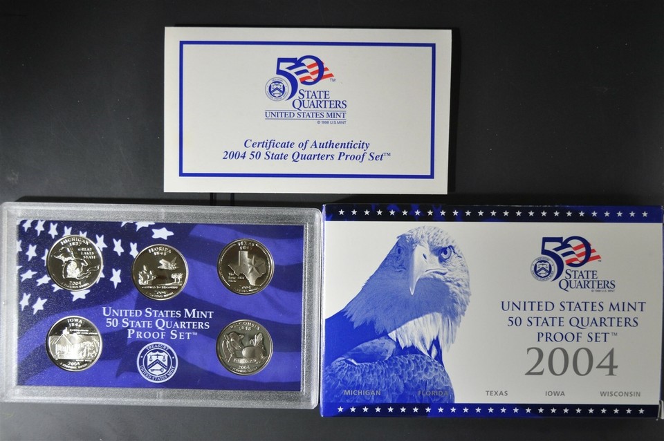 2004 S U.S. Mint Clad Quarter Proof Set with box & COA / original ...