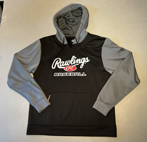 Rawlings Men’s Hoodie Size L Black Gray White Baseball Logo Sleeve ...