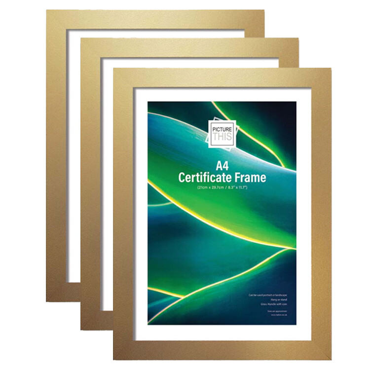[Set of 3]A4 Certificate (21cm x 29.7cm) Gold Glass Picture Photo Frame ...